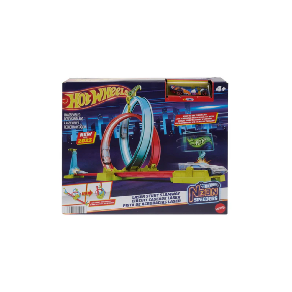 Mattel Hot Wheels Neon Speeders Track Set Laser Stunt Slamway with 1 H ...