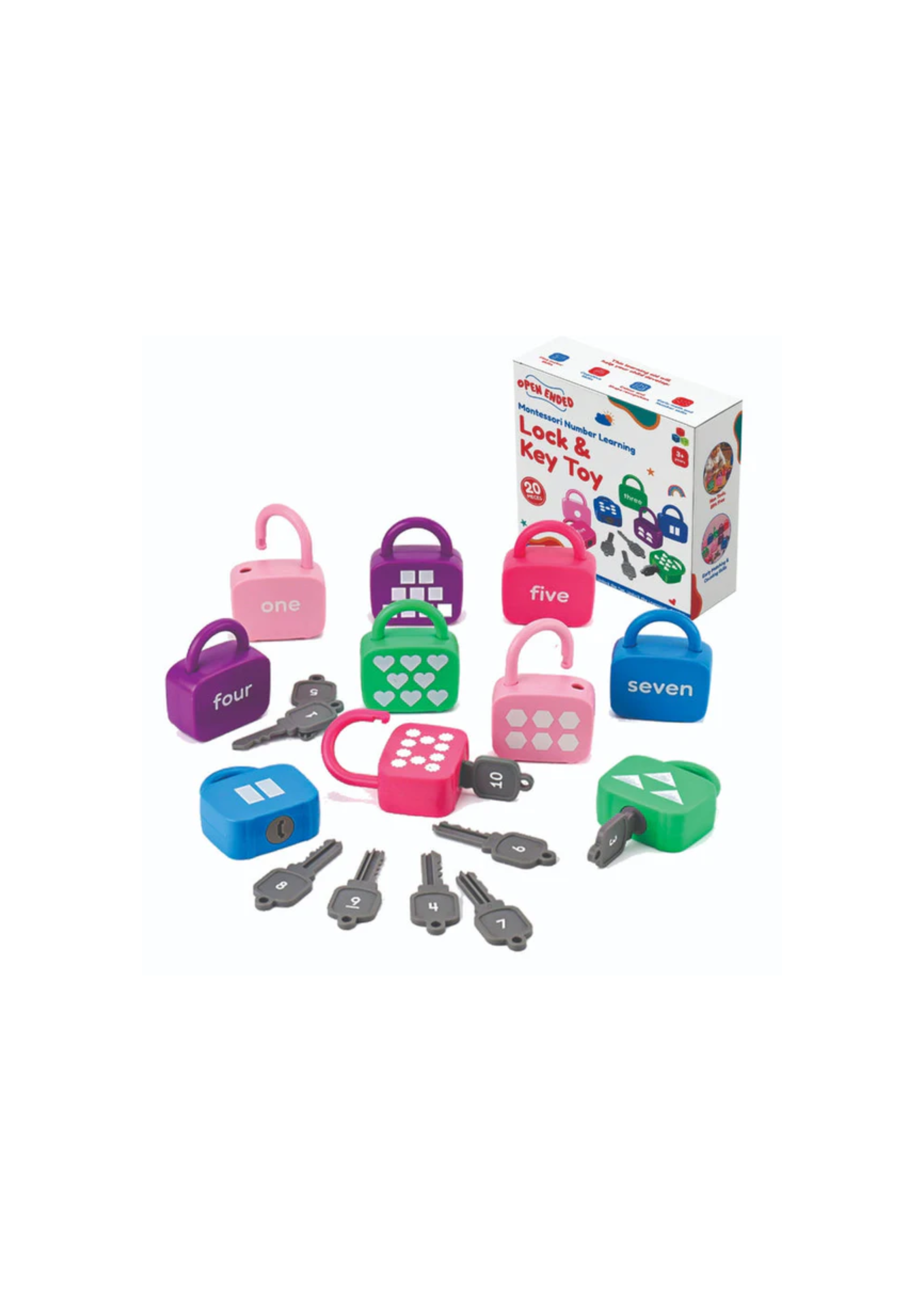 Open Ended Montessori Number Lock & Key Toy (20 pcs) – Rainbow Toys