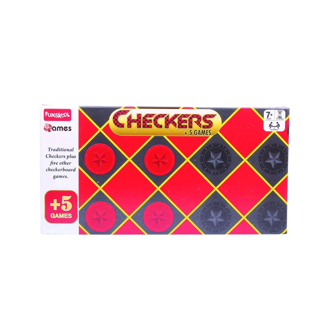 Funskool Games Checkers Plus 5, 5 in 1 checkers board games – Rainbow Toys