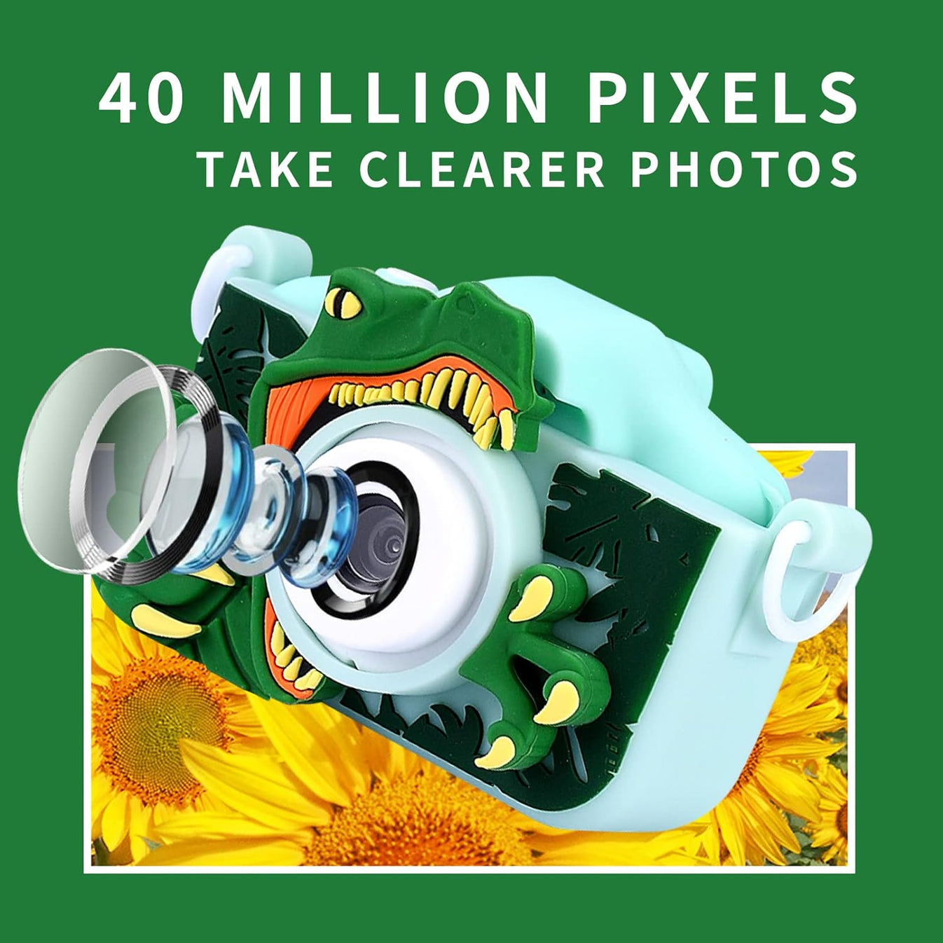 Rainbow Toys Dino Themed Electronic Camera for Kids with Selfie Camera